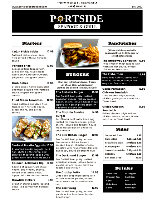Portside Seafood & Grill - Burger and Seafood Resturant in Hammond LA